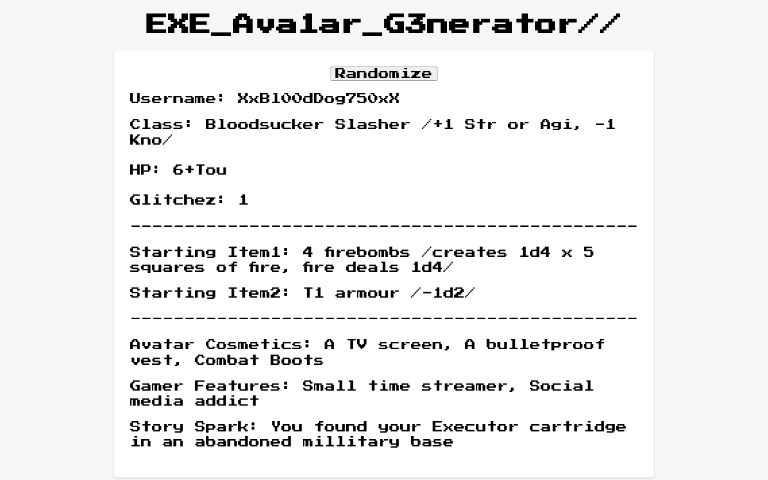 EXE_Ava1ar_G3nerator// ― Perchance Generator