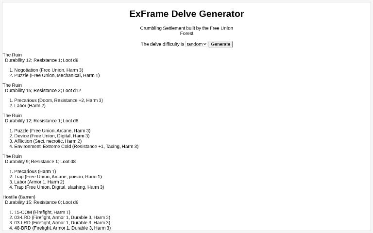 ExFrame Delve Generator