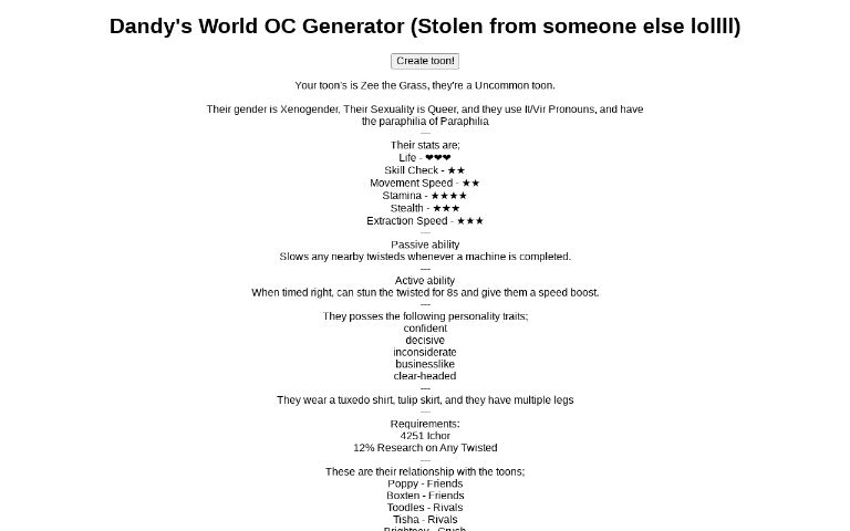 Dandy's World OC Generator (Stolen from someone else lollll)