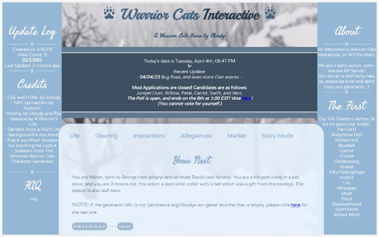 Warrior Cats Interactive ― Perchance Generator