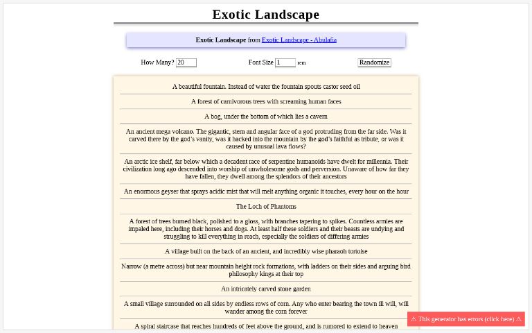 Exotic Landscape ― Perchance Generator
