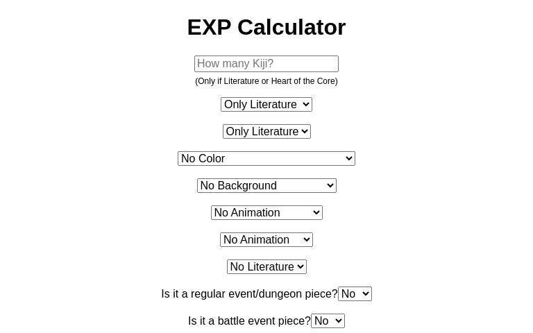 EXP Calculator ― Perchance Generator