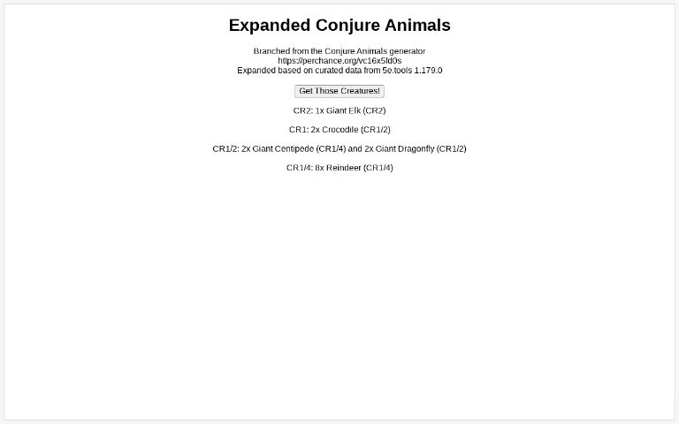 Expanded Conjure Animals ― Perchance Generator