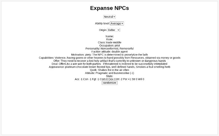 Expanse NPCs ― Perchance Generator