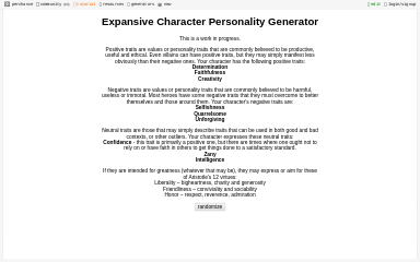 Expansive Character Personality Generator