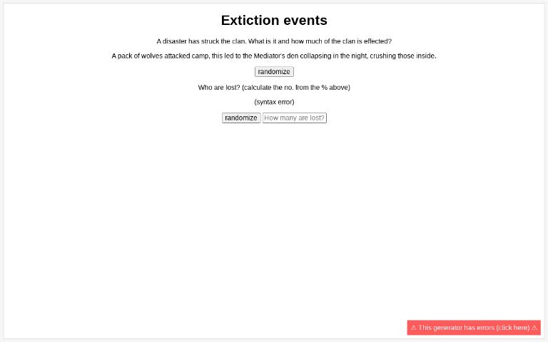 Extiction events ― Perchance Generator