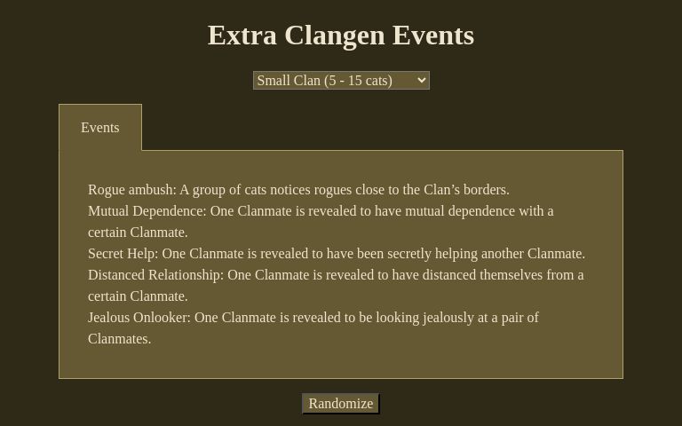 Extra Clangen Events ― Perchance Generator