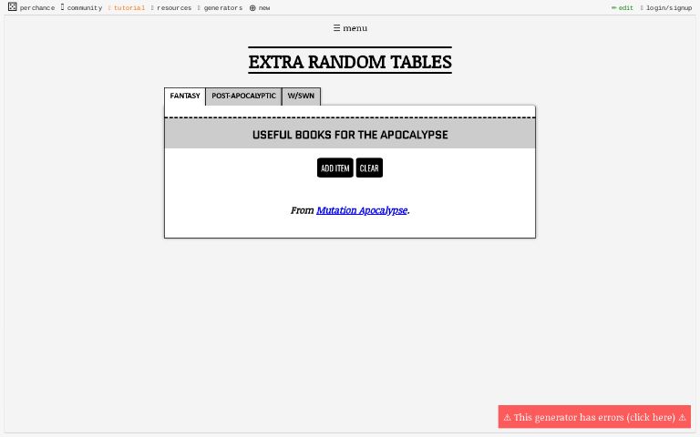 Extra Random Tables ― Perchance Generator