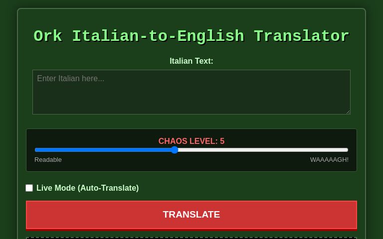 Ork Italian-to-English Translator ― Perchance Generator