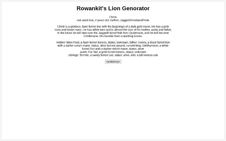 Rowankit's Lion Genorator ― Perchance Generator