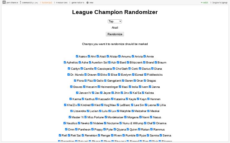 League Champion Randomizer ― Perchance Generator