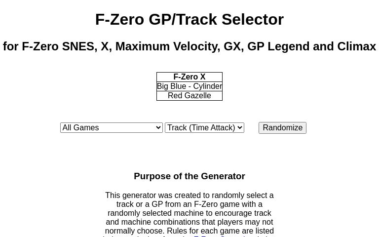 F-Zero GP/Track Selector ― Perchance Generator