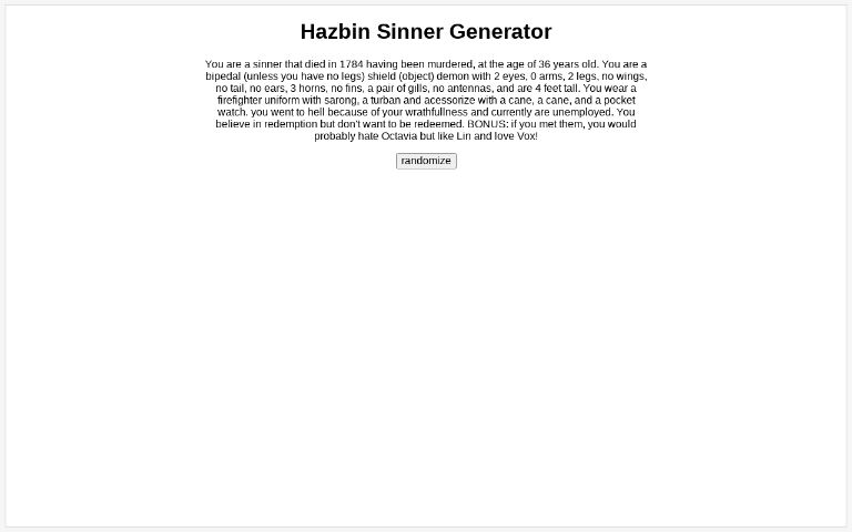 Hazbin Sinner Generator