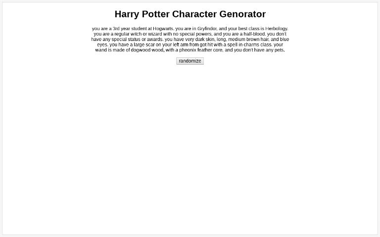 Harry Potter Character Genorator ― Perchance Generator
