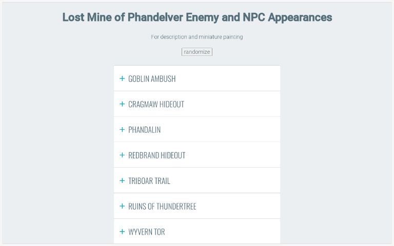 Lost Mine of Phandelver Enemy and NPC Appearances ― Perchance Generator