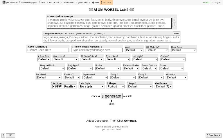 Ai Girl WORZEL Lab - ( Free, No Sign-up Required, No Limits ) ― Perchance Generator