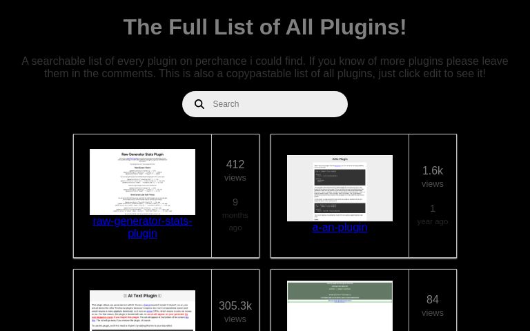 The Full List of All Plugins! ― Perchance Generator