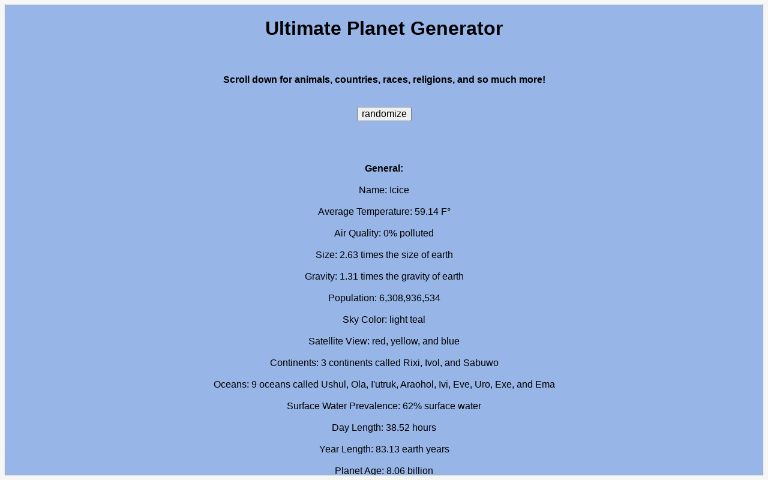 Ultimate Planet Generator