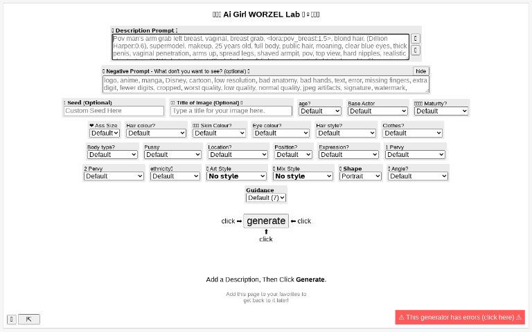Ai Girl WORZEL Lab - ( Free, No Sign-up Required, No Limits ) ― Perchance Generator