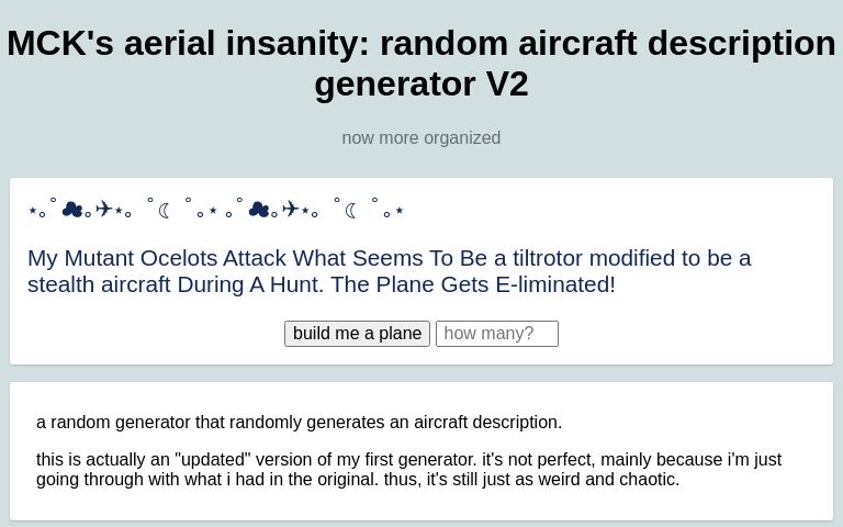 MCK's aerial insanity: random aircraft description generator V2