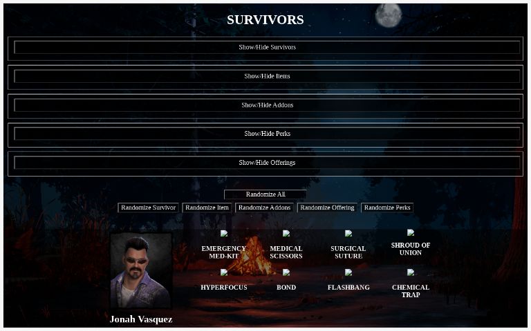 SURVIVORS ― Perchance Generator