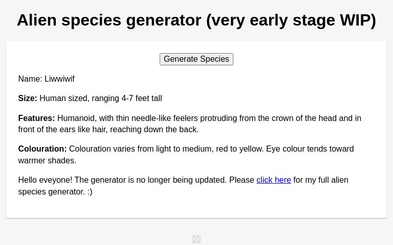 Alien species generator (very early stage WIP)