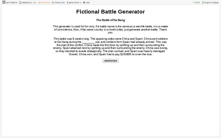 Fictional Battle Generator