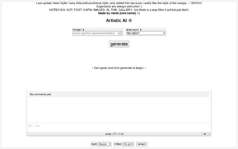 Artistic AI ☆ ― Perchance Generator