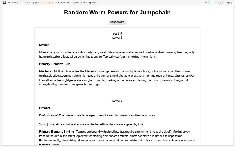 Random Worm Powers for Jumpchain ― Perchance Generator
