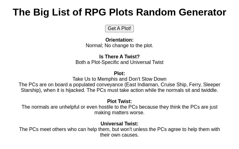 The Big List of RPG Plots Random Generator