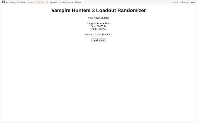 Vampire Hunters 3 Loadout Randomizer ― Perchance Generator