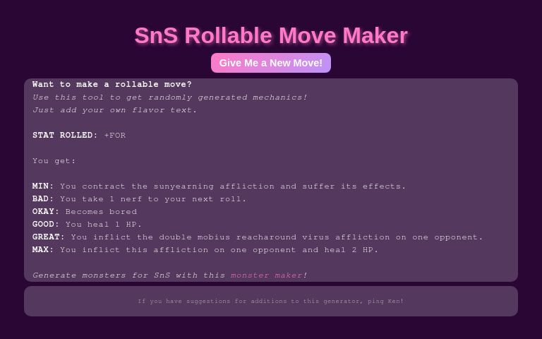 SnS Rollable Move Maker ― Perchance Generator