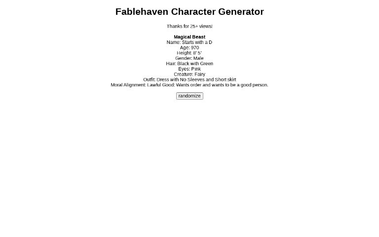 Fablehaven Character Generator