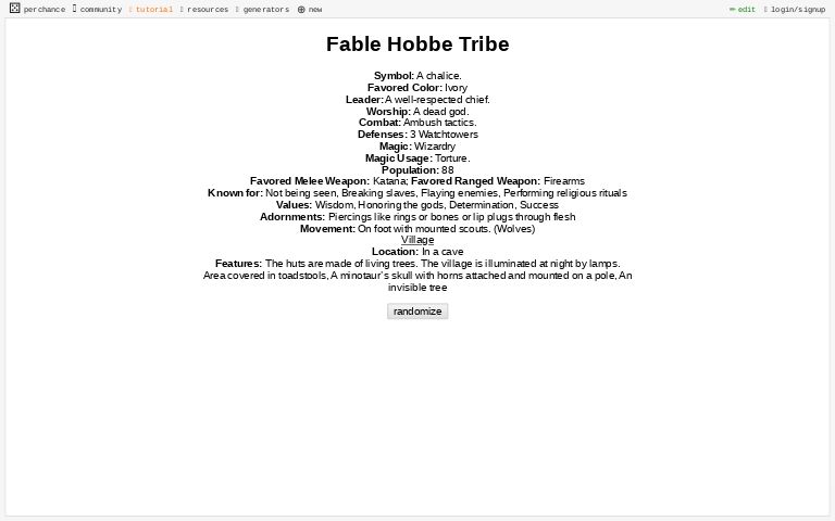 Fable Hobbe Tribe ― Perchance Generator