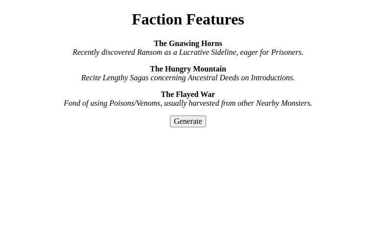 Faction Features ― Perchance Generator