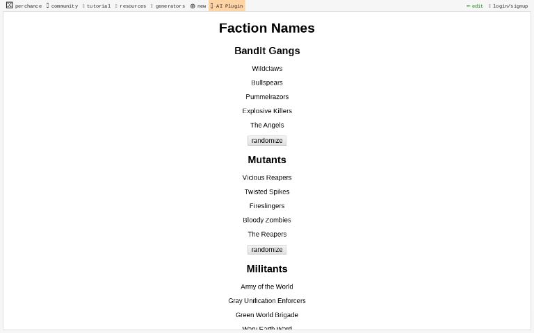 Faction Names ― Perchance Generator