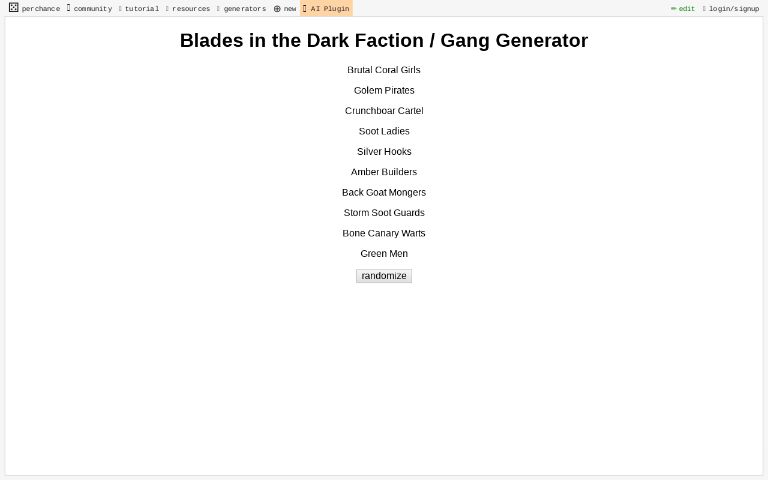 Blades in the Dark Faction / Gang Generator