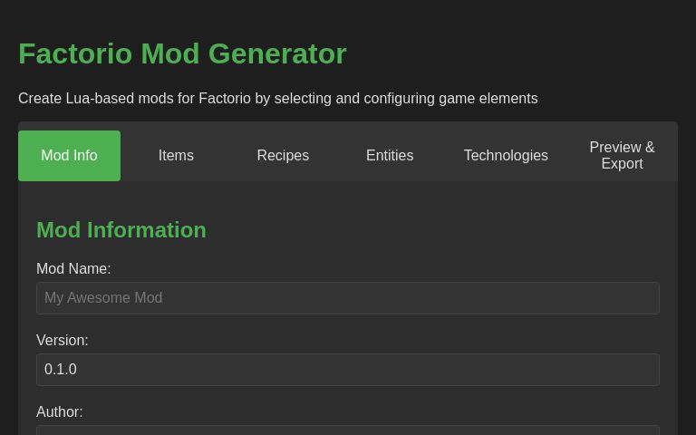 Factorio Mod Generator