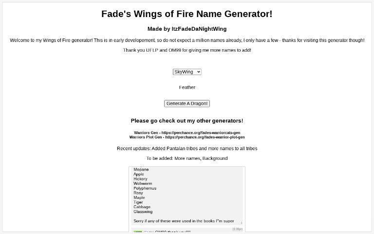 Fade's Wings of Fire Name Generator!