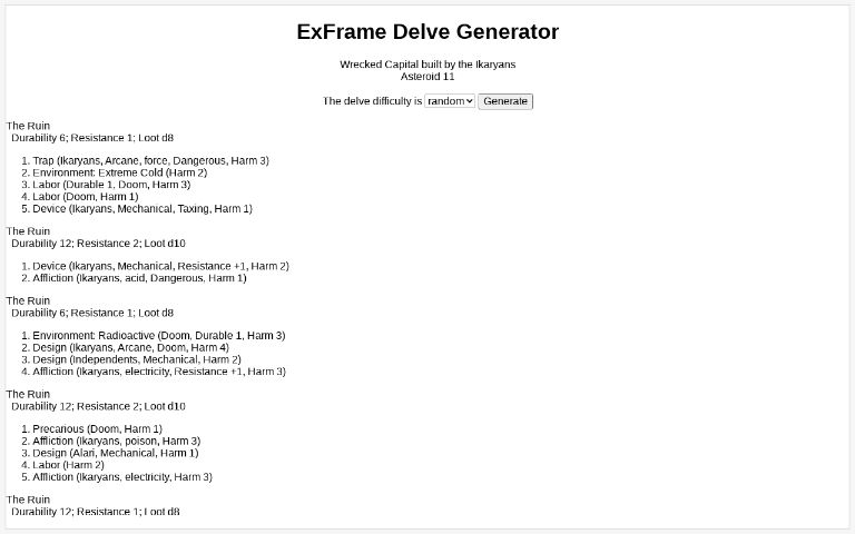 ExFrame Delve Generator