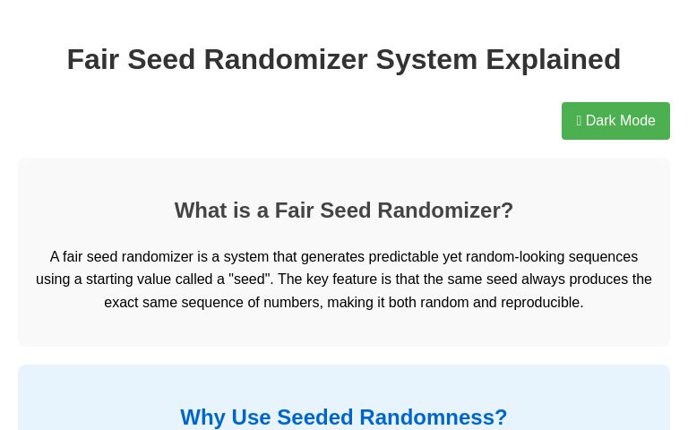 Fair Seed Randomizer System Explained ― Perchance Generator