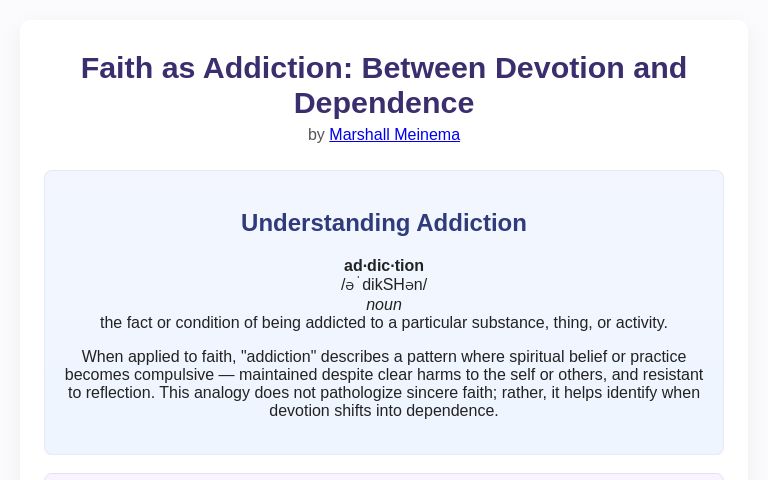 Faith as Addiction: Between Devotion and Dependence ― Perchance Generator