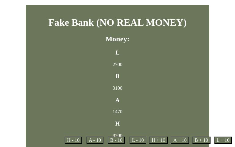 Fake Bank (NO REAL MONEY) ― Perchance Generator