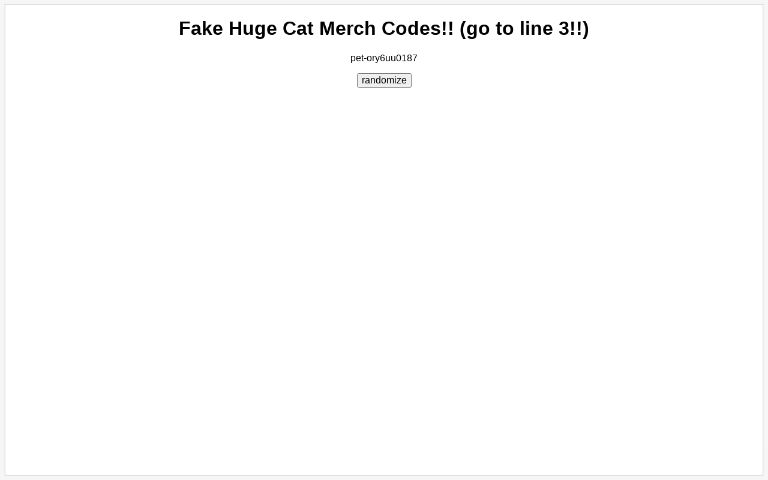 Fake Huge Cat Merch Codes!! (go to line 3!!) ― Perchance Generator