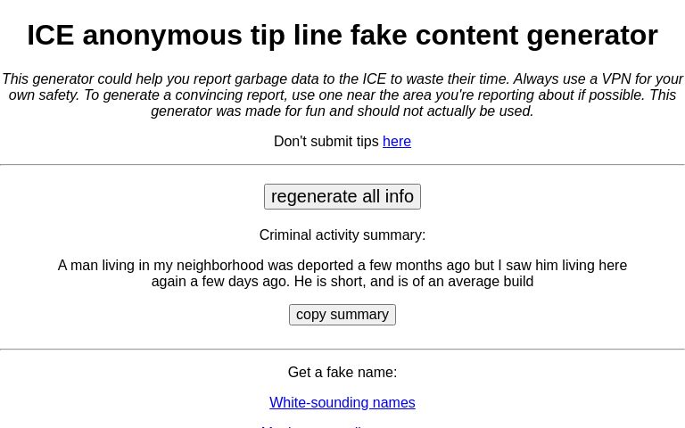 ICE anonymous tip line fake content generator