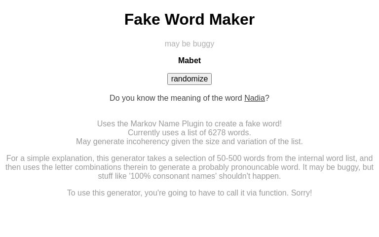 Fake Word Maker ― Perchance Generator