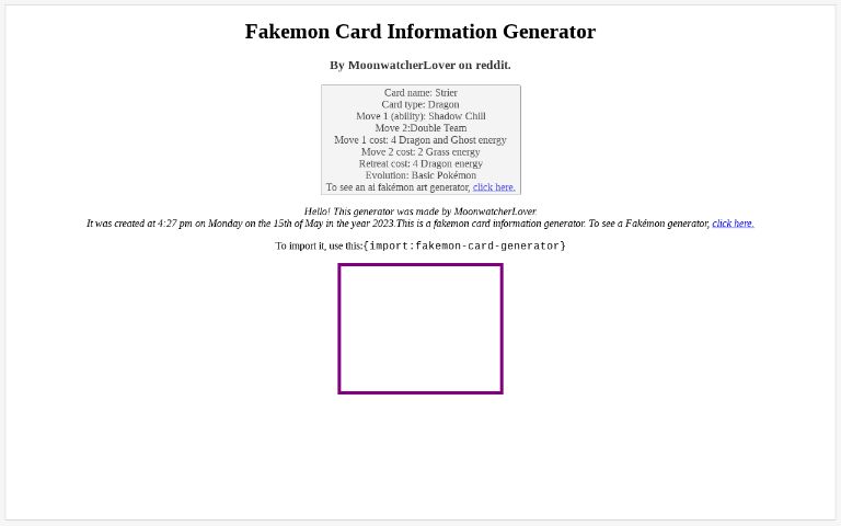 Fakemon Card Information Generator