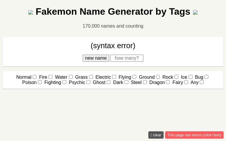 Fakemon Name Generator by Tags
