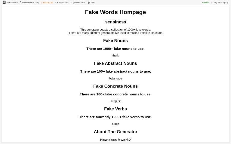 Fake Words Hompage ― Perchance Generator