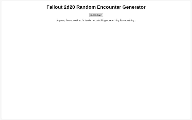 Fallout 2d20 Random Encounter Generator